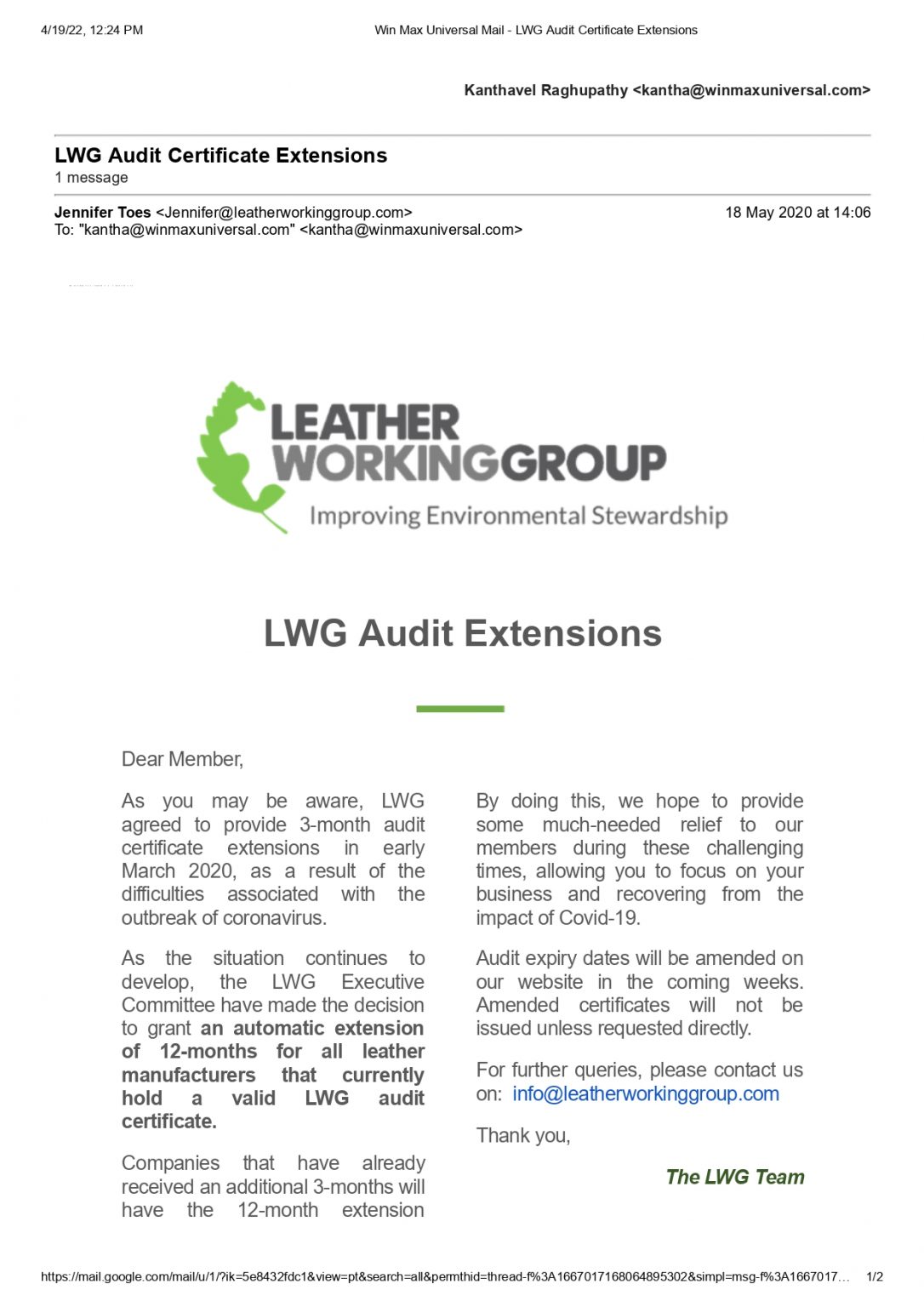 Certifications – Winmax Leathers Pvt Ltd